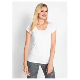 T-Shirt bonprix, Damen, Gr. 40/42 (M), wei&szlig;, Jersey, Obermaterial: 95% Baumwolle, 5% Elasthan, unifarben, slim fit h&uuml;ftbedeckend, Rundhals, Shirts T-Shirt, figurbetonte slim fit Passform, Kurzarm, aus Baumwolle und Elasthan