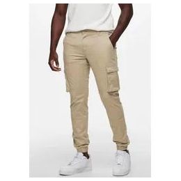 Only & Sons Cargohose ONLY & SONS "ONSCAM STAGE CARGO CUFF LIFE 6687 NOOS", Damen, Gr. 29, L&auml;nge 34, grau (chinchilla), Web, Obermaterial: 98% Baumwolle, 2% Elasthan, unifarben, l&auml;ssig geschnitten normal, Hosen Cargohose