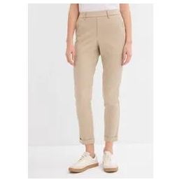 Chinohose bonprix, Damen, Gr. 44, N-Gr, sand (l&auml;nge: regul&auml;r), Web, Obermaterial: 66% Polyester, 33% Viskose, 1% Elasthan, regular fit, Hosen Chinohose, aus weichem Obermaterial mit Viskose-Anteil, mit Elasthan-Anteil