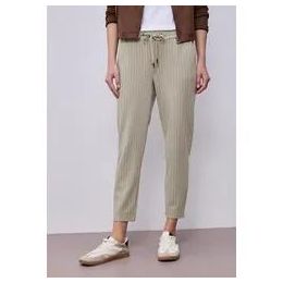 Jogger Pants Street One, Damen, Gr. 34, L&auml;nge 28, safari beige, Stoff, 70% Polyester, 26% Viskose, 4% Elasthan, gestreift, loose fit kn&ouml;chelfrei, Hosen, Joggstyle