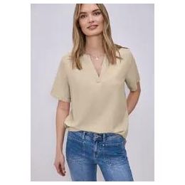 Schlupfbluse Street One, Damen, Gr. 42, cotton beige, Web, Obermaterial: 100% Viskose, figurumspielend h&uuml;ftbedeckend, V-Ausschnitt, Aufschlag, Blusen Schlupfbluse, Leicht abgerundeter Saum, &Auml;rmelaufschlag