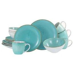 Kombiservice Creatable "Vintage Nature, Service 16-tlg.", aqua, 16, Porzellan, Geschirr-Sets, Kombiservice, Naturverbundenes Design, Handgemalt