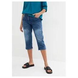 Caprijeans bonprix, Damen, Gr. 40, N-Gr, blau denim, Denim/Jeans, Obermaterial: 82% Baumwolle, 17% Polyester, 1% Elasthan, regular fit, Jeans, figurformende Passform, Regular Fit, mit Komfort-Stretch