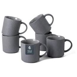 Becher OTTO HOME "Kaffeebecher Ylvii, 6er Set", reactive dunkelgrau, H:9,8cm &Oslash;:9,4cm, Steinzeug, Trinkgef&auml;&szlig;e, Becher, Riffeloptik, sp&uuml;lmaschinenfest und mikrowellengeeignet, 460 ml