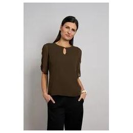 Chiffonbluse Seidel Moden "Otto exclusiv", Damen, Gr. 46, kaffee, Web, Obermaterial: 100% Polyester. Futter: 95% Viskose, 5% Elasthan, unifarben, l&auml;ssig geschnitten h&uuml;ftbedeckend, Rundhals, Blusen Chiffonbluse, Halbarm mit Cut-Out-Detail und Glitzerstein - MADE IN GERMANY