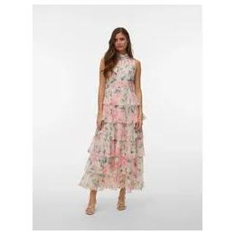 V&eacute;ro Moda Maxikleid VERO MODA "VMFELICIA SL HIGHNECK RUF MAXI DRESS EXP", Damen, Gr. XS, N-Gr, peony aop:flower, Web, Obermaterial: 100% Polyester, bedruckt, kn&ouml;chellang, hoch geschlossener Ausschnitt, Kleider Maxikleid, Kunstfaser
