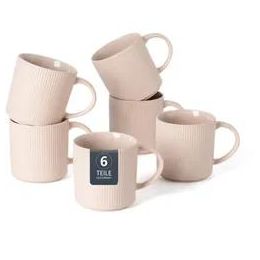 Becher OTTO HOME "Kaffeebecher Ylvii, 6er Set", reactive pink, H:9,8cm &Oslash;:9,4cm, Steinzeug, Trinkgef&auml;&szlig;e, Becher, Riffeloptik, sp&uuml;lmaschinenfest und mikrowellengeeignet, 460 ml