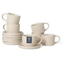 Espressotasse OTTO HOME "Ylvii, 12er Set, bestehend aus 6 Tassen + 6 Untertassen", reactive cream, H:4,8cm &Oslash;:6,2cm, Steinzeug, Trinkgef&auml;&szlig;e, Espressotasse, f&uuml;r 6 Personen, sp&uuml;lmaschinenfest und mikrowellengeeignet, 90 ml