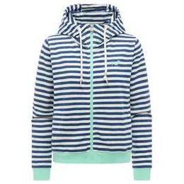 Sweatjacke Ragwear "Parya Stripes", Damen, Gr. XXL (44), navy, Material: 50% Baumwolle, 50% Elasthan, gerade h&uuml;ftlang, Rundhals, &Auml;rmel ohne &Auml;rmelschlitz Rippstrickb&uuml;ndchen, Sweatjacken Sweatjacke, gestreifte Damen Zipp-Jacke mit s&uuml;&szlig;er Stickerei