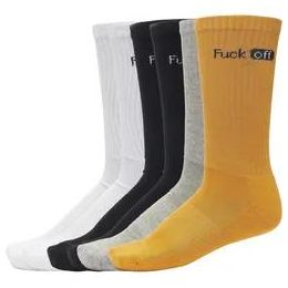 Mister Tee Str&uuml;mpfe MISTERTEE "MisterTee Unisex Fuck Off Socks 6-Pack", Herren, Gr. 43-46, schwarz, wei&szlig;, grau, neonorange, Baumwolle, Elasthan, Polyester, normal, Socken Str&uuml;mpfe