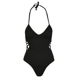 Monokini Urban Classics "Urban Classics Damen Ladies Rib Swimsuit", Damen, Gr. S, N-Gr, schwarz, 88% Polyester, 12% Elasthan, Badeanz&uuml;ge