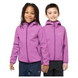 Softshelljacke Jack Wolfskin "FOURWINDS JACKET KIDS", Jungen, Gr. 104, foxglove, Softshell, Obermaterial: 100% Polyester. Innenseite: 100% Polyester, hoch geschlossener Ausschnitt, eingefasste Kante, Jacken Softshelljacke