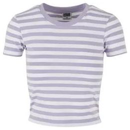 T-Shirt Urban Classics "Urban Classics Damen Ladies Short Striped Tee", Damen, Gr. XXL, wei&szlig;, dustylila, 100% Baumwolle, gestreift, loose fit, Rundhals, Shirts T-Shirt
