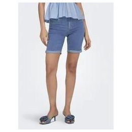 Jeansshorts Only "ONLRAIN LIFE MID LONG DNM SHORTS NOOS", Damen, Gr. L (40), N-Gr, blau (light blau denim), Denim/Jeans, Obermaterial: 53% Viskose, 29% Baumwolle, 17% Polyester, 1% Elasthan, unifarben, eng kniefrei, Jeans Jeansshorts