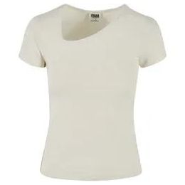 T-Shirt Urban Classics "Urban Classics Damen Ladies Organic Asymmetric Neckline Tee", Damen, Gr. 3XL, sandwei&szlig;, 95% Baumwolle, 5% Elasthan, unifarben, normal, asymmetrischer Ausschnitt, Shirts T-Shirt