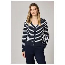 Cardigan Street One, Damen, Gr. 42, tiefblau, Stoff, 86% Viskose, 14% Polyester, gestreift, normal normal, V-Ausschnitt, Rippb&uuml;ndchen, Strickjacken, mit V-Ausschnitt
