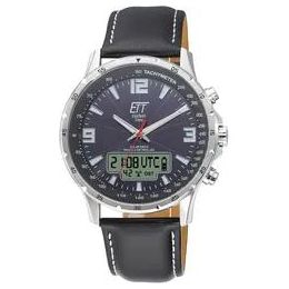 Funk-Multifunktionsuhr ETT "Professional WorldTimer", schwarz, Armbanduhren, Herren, Armbanduhr, Solar, Herrenuhr, Lederarmband, analog, digital, Tag