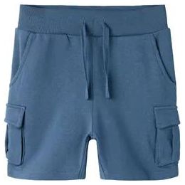 Sweatshorts name it "NMMOLI SWEAT SHORTS UNB NOOS", M&auml;dchen, Gr. 128, N-Gr, vintage indigo, Sweatware, Obermaterial: 60% Baumwolle, 40% Polyester, unifarben, normal kurz, Hosen Sweatshorts, Baumwollmischung, verstellbarer und elastischer Bund, Cargotaschen