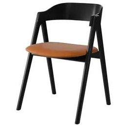Stuhl HAMMEL FURNITURE "Mette by Hammel", , schwarz, schwarz, cognac, B:52cm H:75cm T:54cm, Leder, Massivholz, St&uuml;hle, Stuhl, Massivholz, gepolsterte Sitzfl&auml;che, versch. Farbvarianten