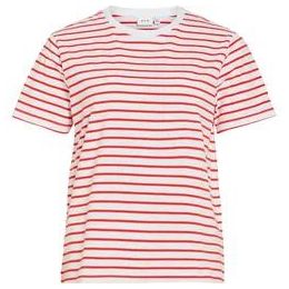 Kurzarmshirt Vila "VINORA S/S YD T-SHIRT - NOOS", Damen, Gr. XS, hibiscus stripes:opt 2 hellwei&szlig;, Jersey, Obermaterial: 96% Baumwolle, 4% Elasthan, gestreift, regular fit normal, Rundhals, Shirts