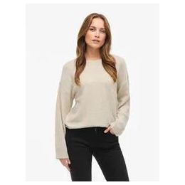 Strickpullover Vila "VILIGA L/S O-NECK KNIT TOP - NOOS", Damen, Gr. XS, birch detail:melange, Strick, Obermaterial: 97% Polyester, 3% Elasthan, meliert, relaxed fit normal, Rundhals, Rippb&uuml;ndchen, Pullover Strickpullover, Materialmix, relaxed fit
