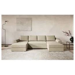 Wohnlandschaft COTTA "Drift U-Form Ottomane, Breite 327 cm", nata, B:327cm H:86cm T:187cm, 96% POLYESTER (PES) 4% POLYAMID(PA), Sofas, Wohnlandschaft, optional auch mit Schlaffunktion, Wellenunterfederung