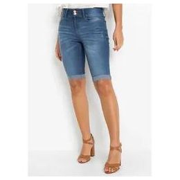 Bermudas bonprix, Damen, Gr. 48, N-Gr, blau stone (l&auml;nge: regul&auml;r), Web, Obermaterial: 82% Baumwolle, 17% Polyester, 1% Elasthan, slim fit, Hosen Bermudas, aus Baumwolle mit Elasthan, schmale Passform