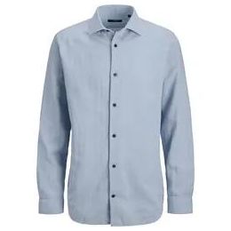 Jack & Jones Langarmhemd JACK & JONES "JPRBLAPARKER LINEN BLEND L/S SHIRT SN", Herren, Gr. L, N-Gr, chambray blau, Web, Obermaterial: 55% Leinen, 45% Baumwolle, unifarben, regular fit normal, Hemden