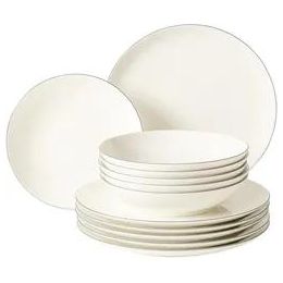 Geschirr-Set Seltmann Weiden "Tafelservice Savona Grey Line 12er Set creme", beige (creme), 12, Porzellan, Geschirr-Sets, Geschirr-Set, Sp&uuml;lmaschinenfest, Mikrowellensicher, Ofenfest