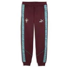 Sporthose Puma "Portugal KING Anthem Hose Jugendliche", M&auml;dchen, Gr. 164, Normalgr&ouml;&szlig;en, ruby shimmer sea glass rot blau, Obermaterial: 37% Baumwolle, 63% Polyester. Taschenfutter: 100% Polyester. Rippe: 7% Elasthan, 93% Polyester. Besatz: 100% Polyester, unifarben, slim fit, Hosen Sporthose