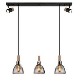 Globo LIGHTING H&auml;ngeleuchte "MATTEA", schwarz, 3, H: 120cm, 1 Stk., Leuchten, Schwarze H&auml;ngeleuchte mit Rauchglas, MDF, GU10 & E27 Spots, H&auml;ngeleuchte