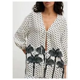 Marc O'Polo Schlupfbluse MARC O'POLO "Palm Geo Print", Damen, Gr. XS (34), wei&szlig; cotton palm print, Web, Obermaterial: 100% Viskose, bequem h&uuml;ftbedeckend, tiefer V-Ausschnitt, Blusen Schlupfbluse, mit Palmen-Print, vorn zum Binden