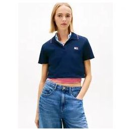Tommy Hilfiger Poloshirt TOMMY JEANS "TJW CRP BADGE SHORT SLEEVE POLO", Damen, Gr. M (38), schwarz night navy 1, Piqu&eacute;, Obermaterial: 97% Baumwolle, 3% Elasthan, unifarben, gerade taillenlang, V-Ausschnitt, abgesteppte Kante, Shirts, mit verk&uuml;rztem Schnitt, Boxy Fit
