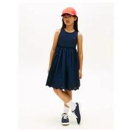 A-Linien-Kleid Tommy Hilfiger "BRODERIE ANGLAISE COMBI DRESS", M&auml;dchen, Gr. 12 (152), N-Gr, schwarz night navy, Web, Obermaterial: 100% Baumwolle, unifarben, regular fit knielang, Rundhals, Kleider, Kinder bis 16 Jahre, knielang, mit Lochstickerei
