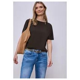 T-Shirt Street One, Damen, Gr. 42, espresso braun, Jersey, Obermaterial: 95% Viskose, 5% Elasthan, unifarben, regular fit normal, Rundhals, Shirts T-Shirt, mit Stretchanteil