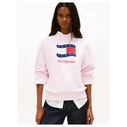 Tommy Hilfiger Sweatshirt TOMMY JEANS "TJW BXY WAVY FLAG CREW EXT", Damen, Gr. S (36), pearly pink, Sweatware, Obermaterial: 100% Baumwolle, bedruckt, l&auml;ssig geschnitten normal, Rundhals, Rippb&uuml;ndchen, Sweatshirts Sweatshirt, Boxy Fit mit Rundhals