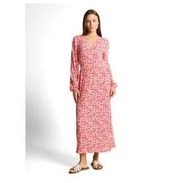 Midikleid Tom Tailor, Damen, Gr. 38, N-Gr, coral pink ginkgo minimal, Jersey, Obermaterial: 100% Polyester, gemustert, regular fit kn&ouml;chelfrei, V-Ausschnitt, elastischer Bund, Kleider Midikleid, mit All-Over Print