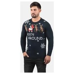 Strickpullover Blend "BHRudolph", Herren, Gr. M, blau (schwarz navy, dance), Feinstrick, 100% Polyacryl, regular fit, ohne Ausschnitt, eingesetzt, Pullover Strickpullover, Strickpullover mit Weihnachtsmotiv