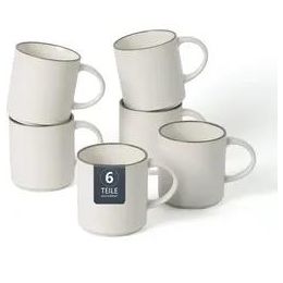 Becher OTTO HOME "Kaffeebecher Ylvii, 6er Set", wei&szlig;, H:9,4cm &Oslash;:8,8cm, Steinzeug, Trinkgef&auml;&szlig;e, Becher, sp&uuml;lmaschinenfest und mikrowellengeeignet, 350 ml