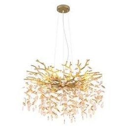Globo LIGHTING H&auml;ngeleuchte "QUEENA", goldfarben matt, 10, &Oslash; 80cm H: 120cm, 1 Stk., Leuchten, Goldfarbener Luster mit Glaskristallen amber, Flexo, h&ouml;henverstellbar, H&auml;ngeleuchte