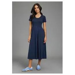 Midikleid Laura Scott, Damen, Gr. 44, N-Gr, navy, Rippware, Obermaterial: 50% Baumwolle, 50% Modal. Rock: 50% Baumwolle, 50% Modal, unifarben, figurbetont wadenlang, Rundhals, Kleider Midikleid, wadenlanger Schnitt, aus Baumwolle und Modal, Kurzarm, figurbetont