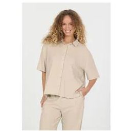 Outdoorbluse NOU "Natasha", Gr. 42, beige, 55% Leinen, 45% Viskose, bestickt, unifarben, normal, ohne Ausschnitt, Blusen, aus atmungsaktivem Material