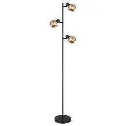 Globo LIGHTING Stehlampe "TOKKI", schwarz matt, 3, H: 154cm, 1 Stk., Leuchten, Stehleuchte Schwarz, Glas Amber/Rauch, Fu&szlig;trittschalter, E14, Stehlampe