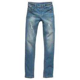 Stretch-Jeans Arizona "mit schmalem Bein f&uuml;r Jungen", Jungen, Gr. 134, N-Gr, blau (blau, used), Denim/Jeans, Obermaterial: 68% Baumwolle, 31% Polyester, 1% Elasthan, skinny fit, Jeans, skinny fit, gerade Beinform, trendiger Used-Look