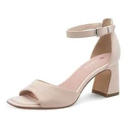 Sandalette Tamaris, Damen, Gr. 39, hellbeige, Textil, Basic, Schuhe Sandalette, Blockabsatz, Riemchensandale, Sommerschuh in veganer Verarbeitung
