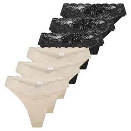 String Only "String ONLCHLOE LACE THONG 6P 6er Pack", Damen, Gr. L, bunt (schwarz, beige), Obermaterial: 75% Polyamid PA. 25% Elasthan EL., Unterhosen String