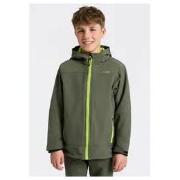 Softshelljacke CMP "KID SOFTSHELL JACKET FIX HOOD", Jungen, Gr. 176, oil gr&uuml;n, Softshell, Obermaterial: 96% Polyester, 4% Elasthan. Futter: 100% Polyester. Innenseite: 100% Polyester, hoch geschlossener Ausschnitt, eingesetzt,mit &Auml;rmeleinsatz angesetztes B&uuml;ndchen mit Klettverschluss,verstellbar, Jacken Softshelljacke, mit Clima Protect Membran, wasserabweisend, atmungsaktiv