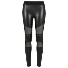 Leggings Urban Classics "Urban Classics Damen Ladies Tech Mesh Faux Leather Leggings", Damen, Gr. XL, US-Gr&ouml;&szlig;en, schwarz, 92% Polyester, 8% Elasthan, unifarben, slim fit, Hosen Leggings