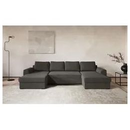 Wohnlandschaft COTTA "Drift U-Form Ottomane, Breite 327 cm", anthrazit, B:327cm H:86cm T:187cm, 96% POLYESTER (PES) 4% POLYAMID(PA), Sofas, Wohnlandschaft, optional auch mit Schlaffunktion, Wellenunterfederung