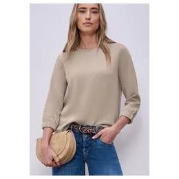 3/4-Arm-Shirt Street One, Damen, Gr. 34, morning beige, Stoff, 46% Modal, 46% Polyester, 8% Elasthan, unifarben, normal normal, Rundhals, elastischer Bund, Shirts 3/4-Arm-Shirt, im Silk Look